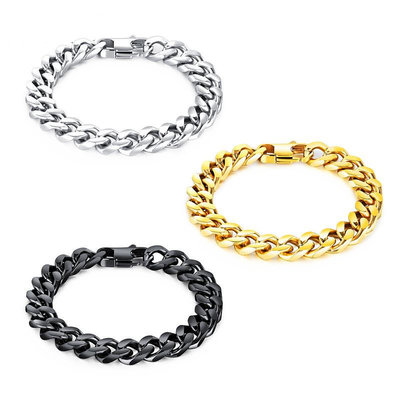 Jewelry Stainless Steel  Silver/Black/Gold Plated Cuban Link Bracelet Men